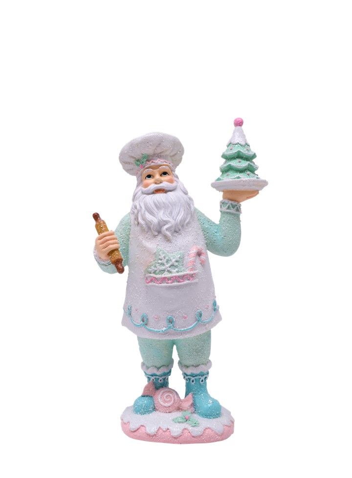 Cooking Santa Pastel Blue Figurine | St Nicholas Christmas Cave