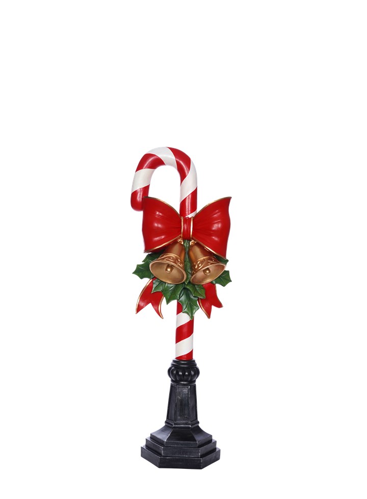 Candy Cane Post w/ Bow and Bells | St Nicholas Christmas Cave